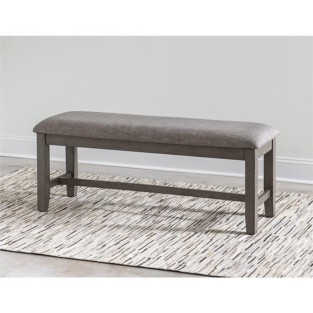 HFO Allston Park 19.5" Upholstered Fabric Farmhouse Rustic Solid Wood Dining Bench for Kitchen Dining Room in Gray