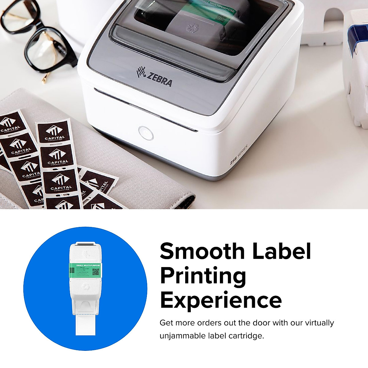 ZEBRA ZSB Series Labels - Potato Starch-Based Printer Label Paper - Recyclable Cartridge for Stickers - Versatile, Cloud-Based Adhesive - Multipurpose, 1.25" x 1.25"