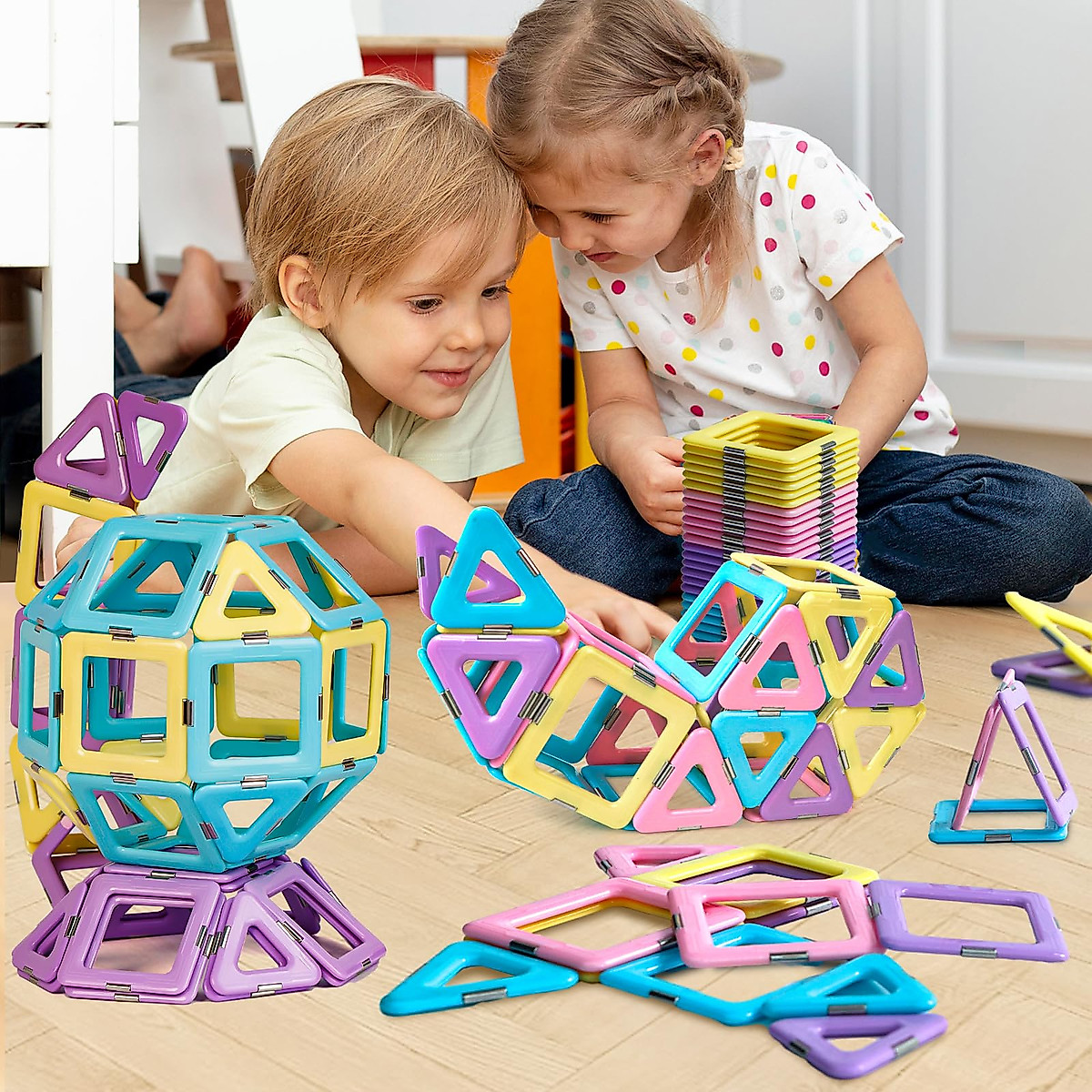 TOKBLOK Magnetic Tiles Toys for 3 Year Old Girls Boys Kids Magnetic Building Blocks STEM Creative Construction Magnet Toys for Toddler Gifts- Beginner Set