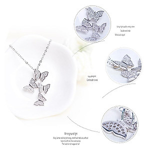 XINSHUN Real 925 Sterling Silver Long Zircon Butterfly Necklaces Necklace for Women Ladies