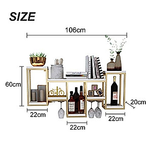 Wall Hanging Wine Rack Metal Bottle Holder Storage Wall Mounted |Wine Glass Goblet Stemware Holder| Nordic Gold and White Wood Wall Shelves for Bar Kitchen or Hone Wall Decor