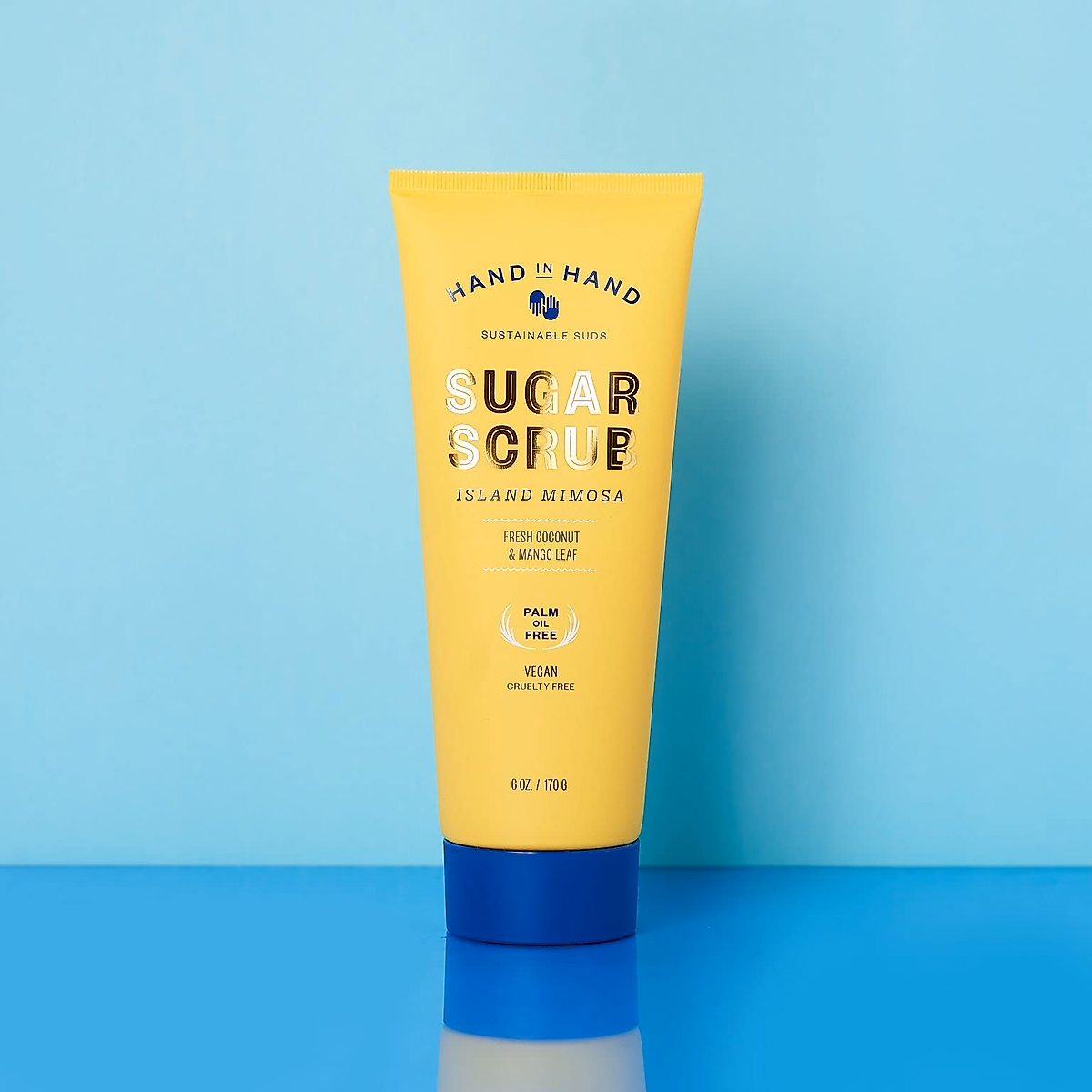 Hand in Hand Sugar Scrub, Gentle Exfoliation For All Skin Types, 9 Ounce, Fresh Coconut & Mango Leaf, Island Mimosa Scent, Single