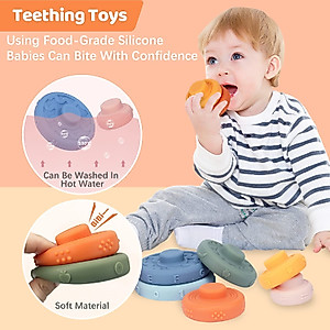 Soft Silicone Stacking Blocks for Toddlers, Stacking Rings Baby Toys, Montessori Toys for Babies, Baby Teething Toys for Newborn with Different Letter, Animal and Shape, BPA Free and Soft, 6PC