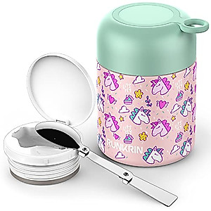 Insulated Food Jar for Hot Food, Runkrin 16oz Thermos Vacuum Double Wall Lunch Container with Spoon, Leak Proof Stainless Steel Thermal Bento Box for Kids Boys Girls Adults