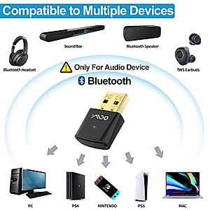 YMOO USB Bluetooth 5.3 Audio Adapter for Bluetooth Headphones/Bluetooth Speakers, HiFi Stereo Aptx Low Latency,Plug and Play, Support Microphone Calling,Dual Link for Two Speakers/Headphones