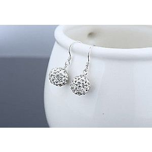 Crystalline Azuria Solid Silver Woman Earrings Disco Ball White Crystals Dangle Hook Earrings for Women