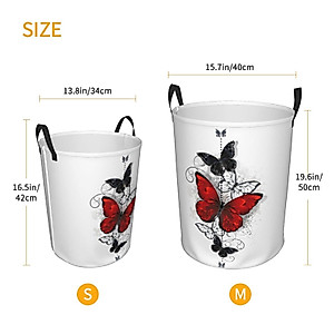 Foruidea Red And Black Butterfly Laundry Basket,Laundry Hamper,Collapsible Storage Bin, Oxford Fabric Clothes Baskets,Nursery Hamper For Home,Office,Dorm,Gift Basket