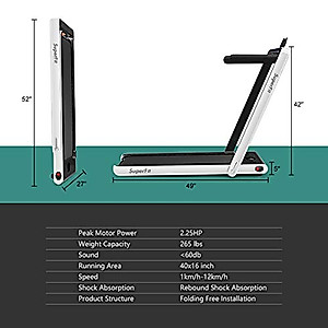 GYMAX Walking Pad, 2.25HP Dual Display Foldable Treadmill for Home with Remote/Smart App Control, Portable Compact Treadmill for Office Under Desk, Folding Running Machine for Small Spaces (White)