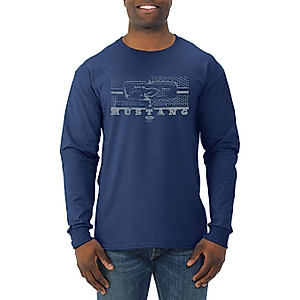 Vintage Ford Mustang Silver Honeycomb Grill Distressed Cars and Trucks Mens Long Sleeve Shirt, Navy, Large