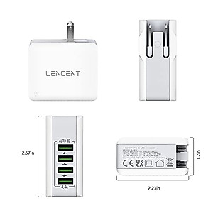 Multiple USB Wall Charger, [22W/4.4A] LENCENT 4 Port USB Travel Power Adapter, All in One Worldwide Cell Phone Charger With UK US EU European Australia, International Block Cube Plug for iPhone & IPad