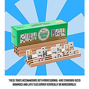 Regal Games - Wood Domino Trays - Solid Natural Beechwood - for Mexican Train, Chickenfoot - Set of 4