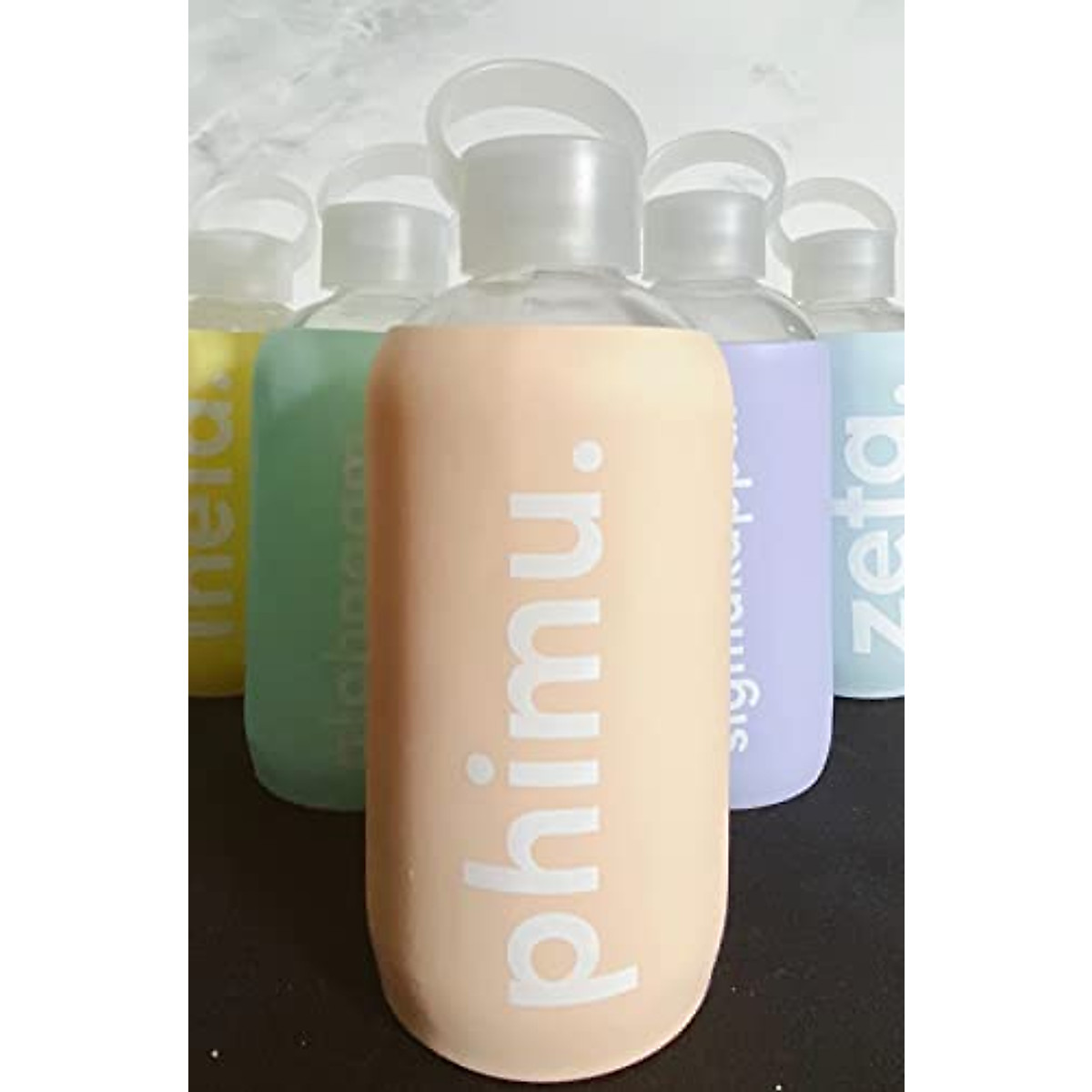 Sorority Shop Zeta Tau Alpha Glass Water Bottle with Silicone Sleeve - 16 Oz Glass Water Bottle, Reusable Glass Water or Juice Bottle with Cap