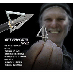 G5 Striker V2 Fixed 3-Blade Broadhead - Archery Hunting Steel Ferrule 100 Grain 1.25" Cutting Diameter Broadhead - Standard Version