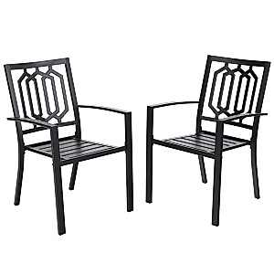 PHI VILLA Metal Outdoor Patio Bistro Set 3 Piece Dining Furniture - Black