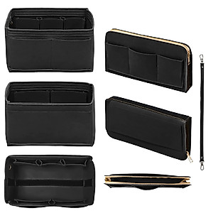 DailyPlus Purse Organizer Insert with Zipper Felt Bag Organizer Handbag Organizer Insert Bag in Bag Organizer with Key Chain for Tote Purse Bag Black Small