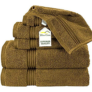 Bliss Casa 6 Pieces Towel Set; 2 Bath Towels, 2 Hand Towels and 2 Washcloths - 600 GSM 100% Combed Cotton Quick Dry Highly Absorbent Thick Bathroom Towels - Soft Hotel Quality for Bath and Spa (Beige)