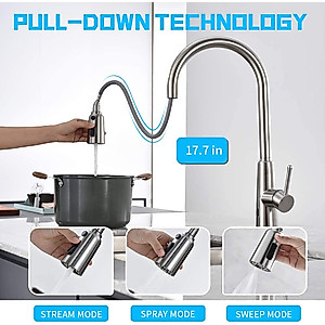 OWOFAN Touchless Kitchen Sink Faucet Pull Down Sprayer Smart Motion Sensor Activated Hands Free Single Handle Kitchen Faucet Brushed Nickel
