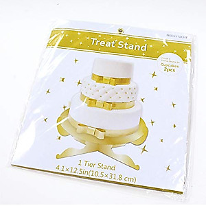 1-Tier Gold Round Cardboard Cupcake Stand Dessert Stand Reusable Birthday Wedding New Year Decoration Mini Cake Stand 2pcs