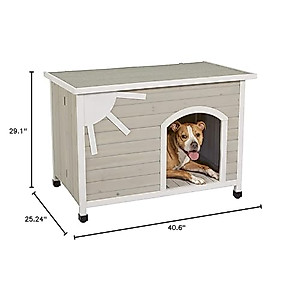 MidWest Homes for Pets Eilio Folding Outdoor Wood Dog House, No Tools Required for Assembly | Dog House Ideal for Medium Dog Breeds, Beige (12EWDH-M)
