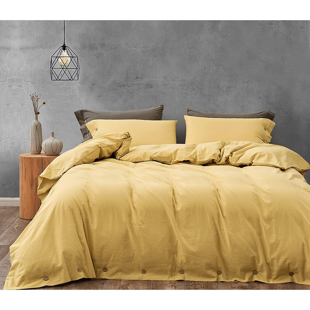 Melingo Mustard Yellow Duvet Cover Twin Size - Cotton Twin Duvet Cover Set, 1 Comforter Cover 68x90 Inches with Button Closure and 1 Pillow Shams (No Comforter)