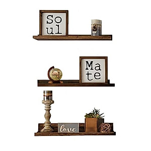 Ty Creations| 24 Inch Long Floating Shelves for Wall, Real Wood Rustic Picture Ledge Large Wall Shelf for Bedroom, Living Room, Bathroom, Kitchen and Office, Set of 3 differentsizes