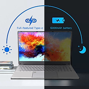 15.6in Laptop 8G RAM 128GB SSD Quad Core IPS HD Screen 1920x1080 WiFi Backlit Keyboard Lightweight Silver Laptops for Win 11, 6000mAh (US Plug)
