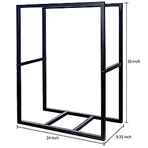 MyGift Black Powder Coated Metal Firewood Rack Indoor Fireplace Log Storage, 30 Inch Outdoor Wood Rack