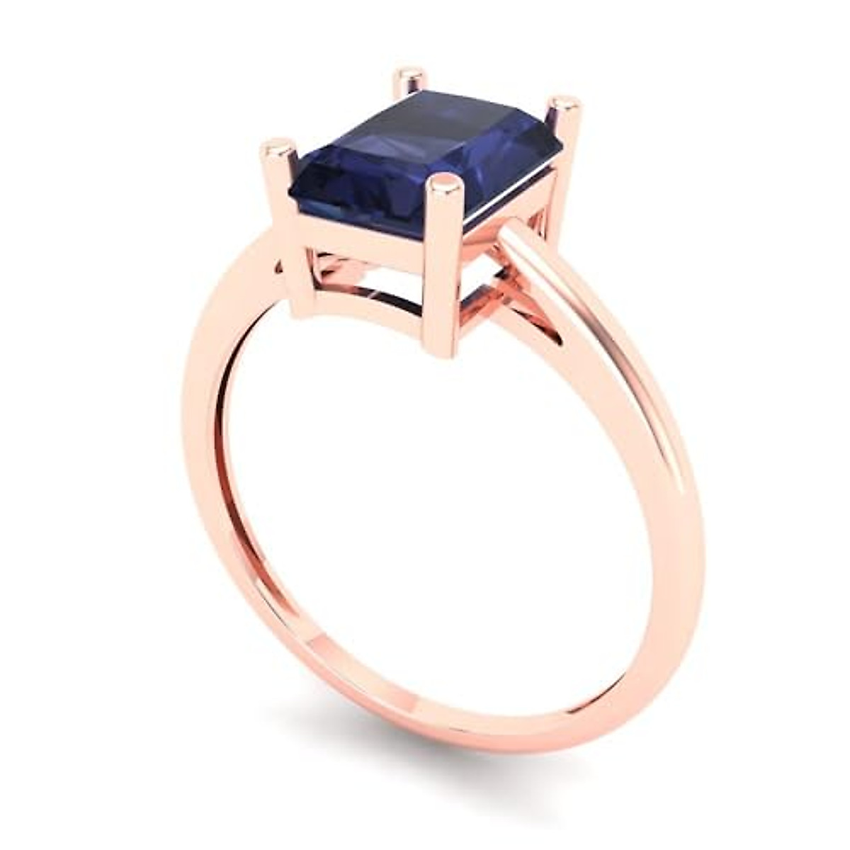 Clara Pucci 2.0 ct Emerald Cut Solitaire Simulated Blue Sapphire Engagement Bridal Promise Anniversary Ring 18K Rose Gold Size 3.5