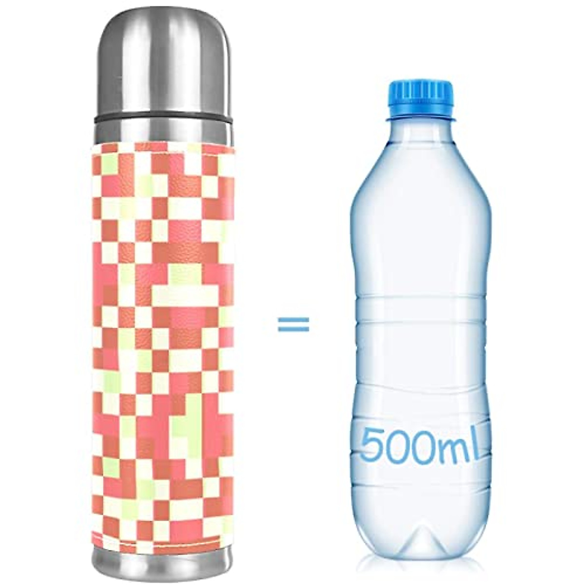 Stainless Steel Leather Vacuum Insulated Mug Abstract Thermos Water Bottle for Hot and Cold Drinks Kids Adults 16 Oz