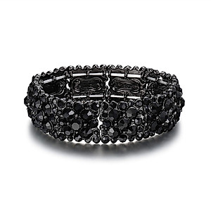 EVER FAITH Costume Jewelry Round Crystal Elegant Bridal Stretch Bracelet for Women Black Black-Tone