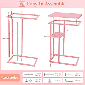 Yoobure C Shaped End Table, Side Table for Couch and Bed, Small Side Table for Small Spaces, Living Room, Bedroom, Rustic Snack Table