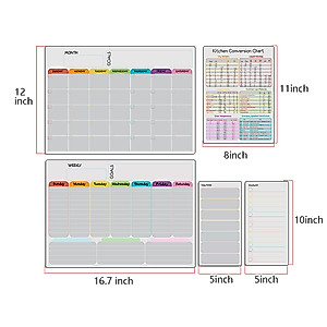Hivillexun Magnetic Dry Erase Calendar Whiteboard Set (5-Pack) - Includes Meal Planner, Conversion Chart, Family Menu Organizer, Shopping List, and Daily Schedule - 8 Markers and 1 Eraser