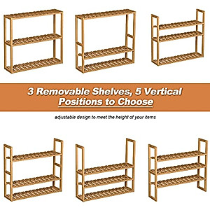 PayLessHere Bamboo Bathroom Shelves, 3-Tier Adjustable Layer Rack, Bathroom Towel Shelf, Utility Storage Shelf Rack, Wall Mounted Organizer Shelf, for Bathroom Kitchen Living Room Holder Natural