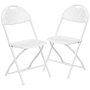 EMMA + OLIVER 2 Pack 650 lb. Capacity White Plastic Fan Back Folding Chair