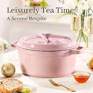 Roydx Enameled Cast Iron Dutch Oven Pot with Lid, 6 Quart Dutch Oven for Bread Baking–Dual Handles w/Silver Knob–Oven Safe up to 500° F or on Stovetop, Undoubtedly Gift-Worthy, Pink Dutch Oven