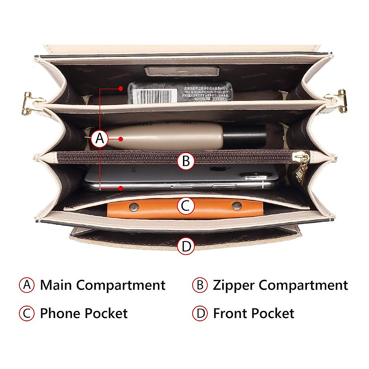 Women's Crossbody Shoulder Bag Split Leather Small Flap Lady Purse Female Cross Body Bag (Apricot)