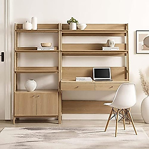 Modway 2-Piece Home Office Desk and Bookshelf Display Case in Oak