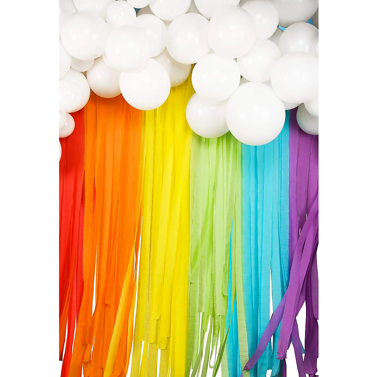 JOYYPOP Rainbow Party Decorations with White Balloon Garland and Rainbow Crepe Paper Streamers for Rainbow Baby Shower Rainbow Birthday Party