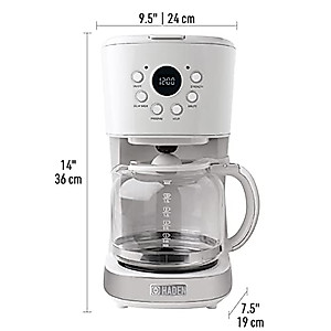 HADEN Heritage Innovative 12 Cup Programmable Drip Coffee Maker Machine with Glass Carafe, Funnel, and Auto Shut Off Feature (Ivory)