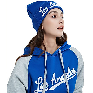 Los Angeles 3D Embroidery Classic Cuffed Knit Hat Beanie Toque Skull Cap - Blue OneSize