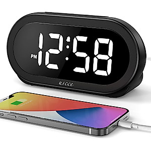USCCE Small LED Digital Alarm Clock with Snooze, Easy to Set, Full Range Brightness Dimmer, Adjustable Alarm Volume with 5 Alarm Sounds, USB Charger, 12/24Hr, Compact Clock for Bedrooms, Bedside, Desk