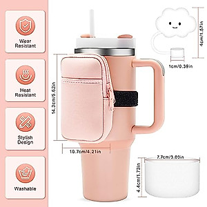 Water Bottle Cup Accessories for Stanley 2.0 40 oz/30 oz,Water Bottle Pouch,Adjustable Belt Bag for Tumbler Cup,1 Cup Belt Bag,1 Straw Stopper,2 Anti Slip Silicone Boots,Gym Bottle Accessories