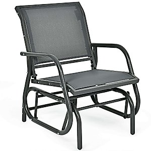 UYSB Outdoor Single Swing Glider Rocking Chair Armrest Garden Porch Backyard Grey Chair Rocking Chair Rocker Chair Rocker Camp Chair Rocker Recliner Rocking Camp Chair Rocking Chairs