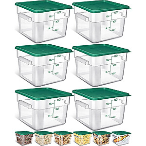 Yungyan 6 Pack 12qt Commercial Food Storage Containers with Lids Square Acrylic Airtight Food Container Clear Cereal Storage Container with Graduation and Handle for Pantry Kitchen Restaurant Freezer