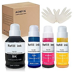 Aomya Compatible Canon GI-20 gi20 GI21 gi-21 Ink Refill Bottle Kit for Canon PIXMA G5020 G6020 G5030 G6030 G5040 G6040 G5050 G3260 G2260 G1220 Printers with Gloves (Black 170ml,CMY 70ml)