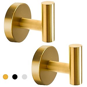 Vuzvuv 2 Pack Gold Towel Hook for Wall Modern Bathroom Kitchen Coat Robe Clothes Hook for Wall Holder Waterproof Brushed Gold SUS304 Stainless Steel Hooks