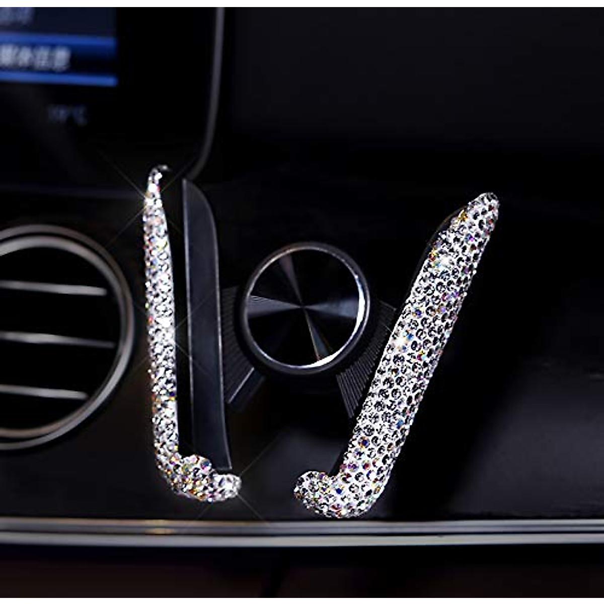 Bestbling Luxury Fashionable Convenient Bling Rhinestone Crystal Car Dash Air Vent Slip-On Adjustable Phone Holder for Easy View GPS Screen (Silver M Holder)