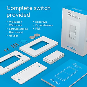 Zwave Wireless dimmer Switch, Aeotec WallMote 7, Remote Control/Scene Controller, Battery Powered, Z-Wave hub Required, Z-Wave Plus, illumino