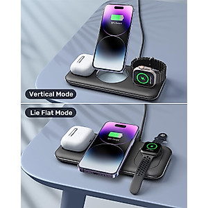 Foldable 3 in 1 Wireless Charger, Metal Design, NELUXFE Charging Station Compatible with MagSafe for iPhone 14/13/12 Pro Max, Apple Watch and AirPods (Black)