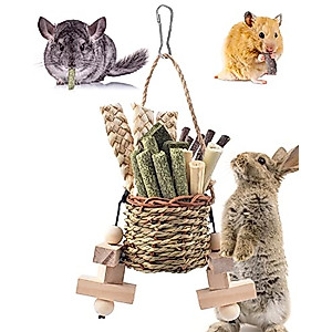 Bissap Rabbit Chew Toys, Natural Seagrass Hanging Basket Chews Water Plant Woven Bunny Chewing Treats for Guinea Pigs Chinchillas Hamsters Rats and Other Small Pets Teeth Grinding Toy